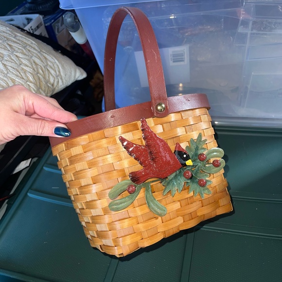 Accents | Brown Woven Basket Bag With Cardinal Design | Poshmark